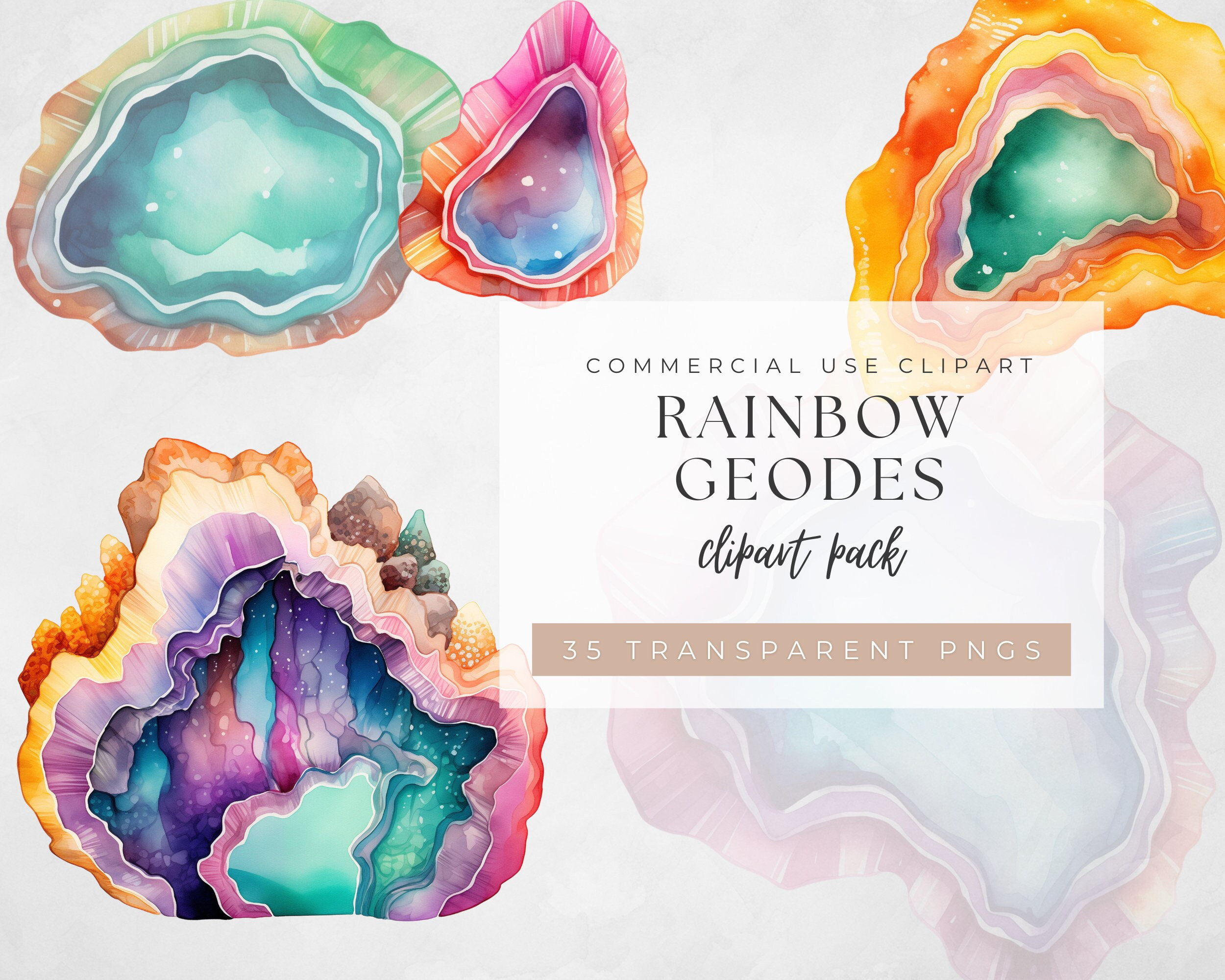 Watercolor Rainbow Geode Clipart Pack Commercial Use PNG Agate Digital ...