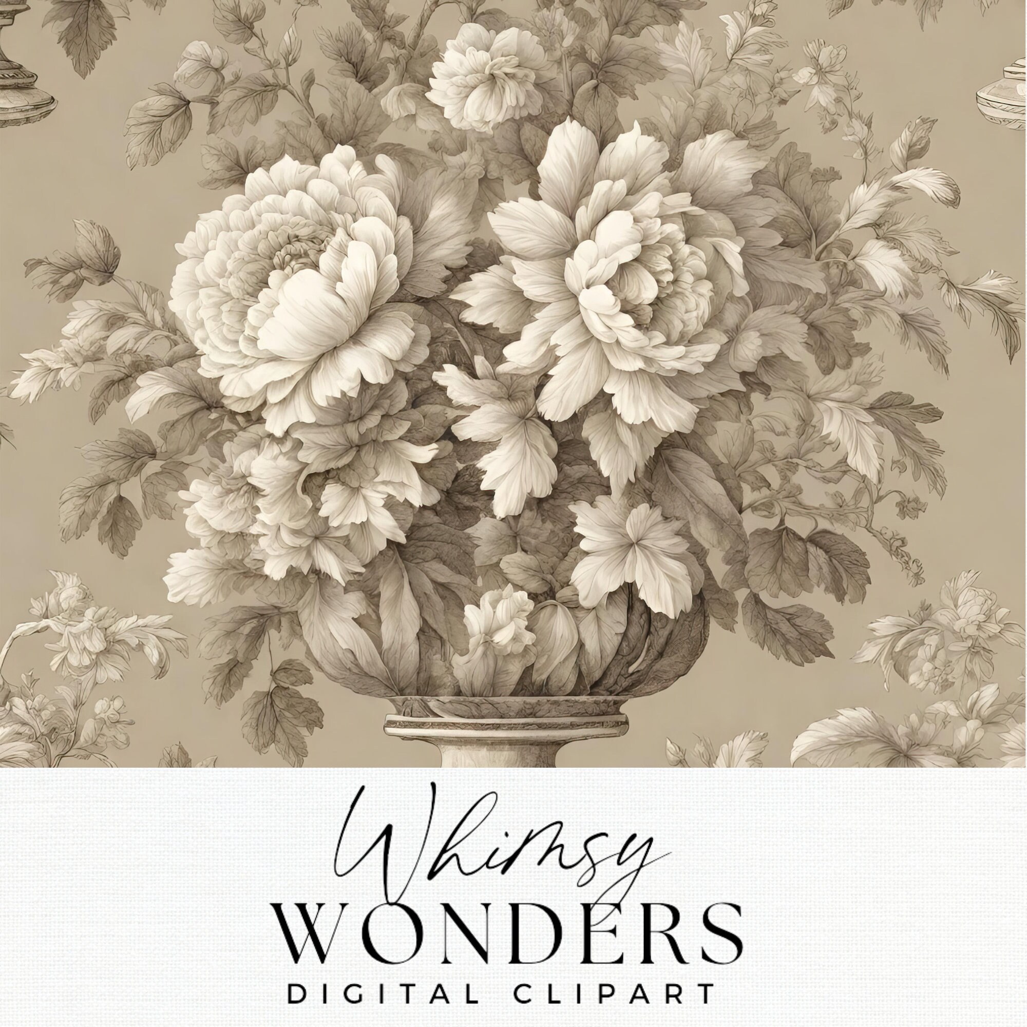 Vintage Toile Digital Paper| Instant Download | Neutral Toile De Jouy ...