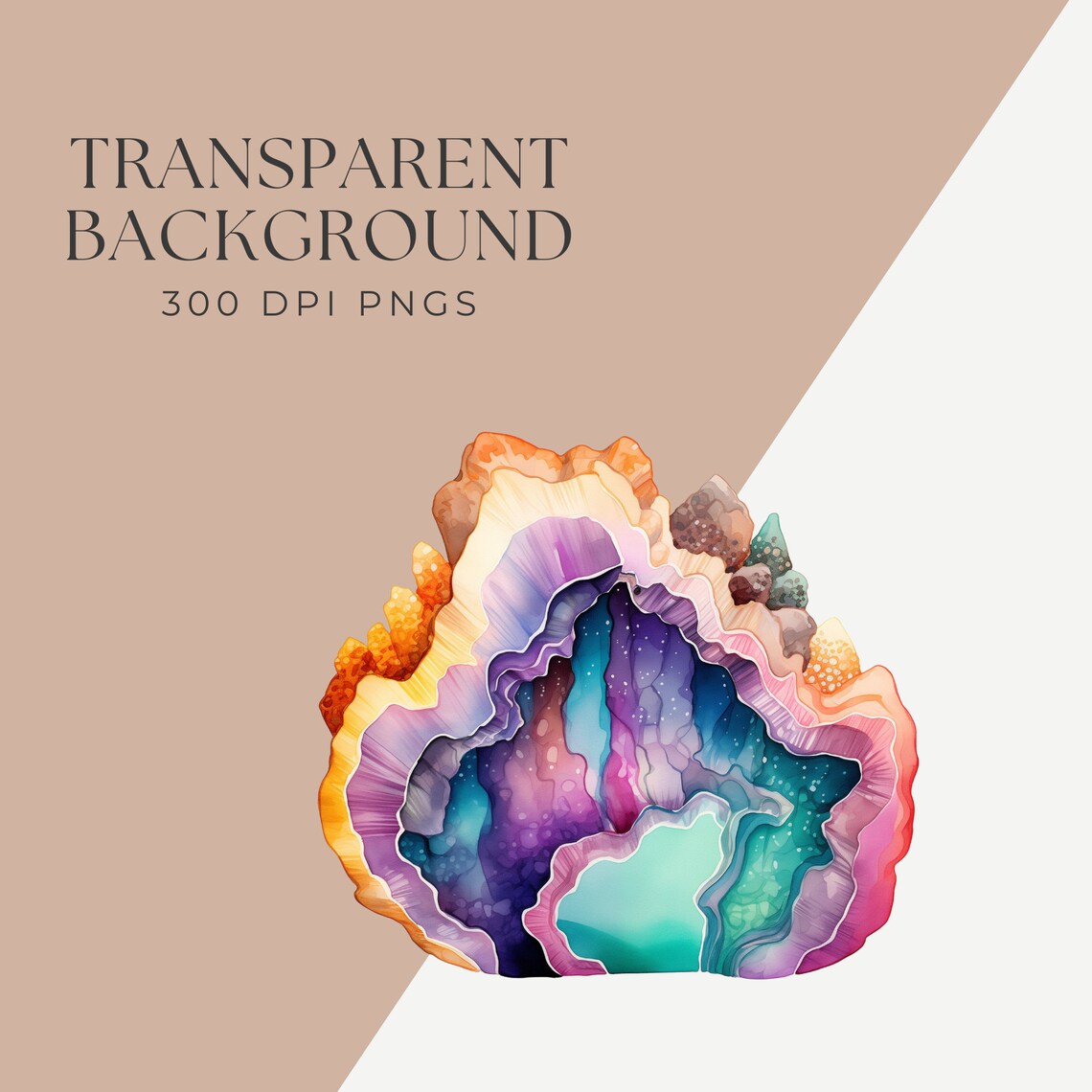 Watercolor Rainbow Geode Clipart Pack Commercial Use PNG Agate Digital ...