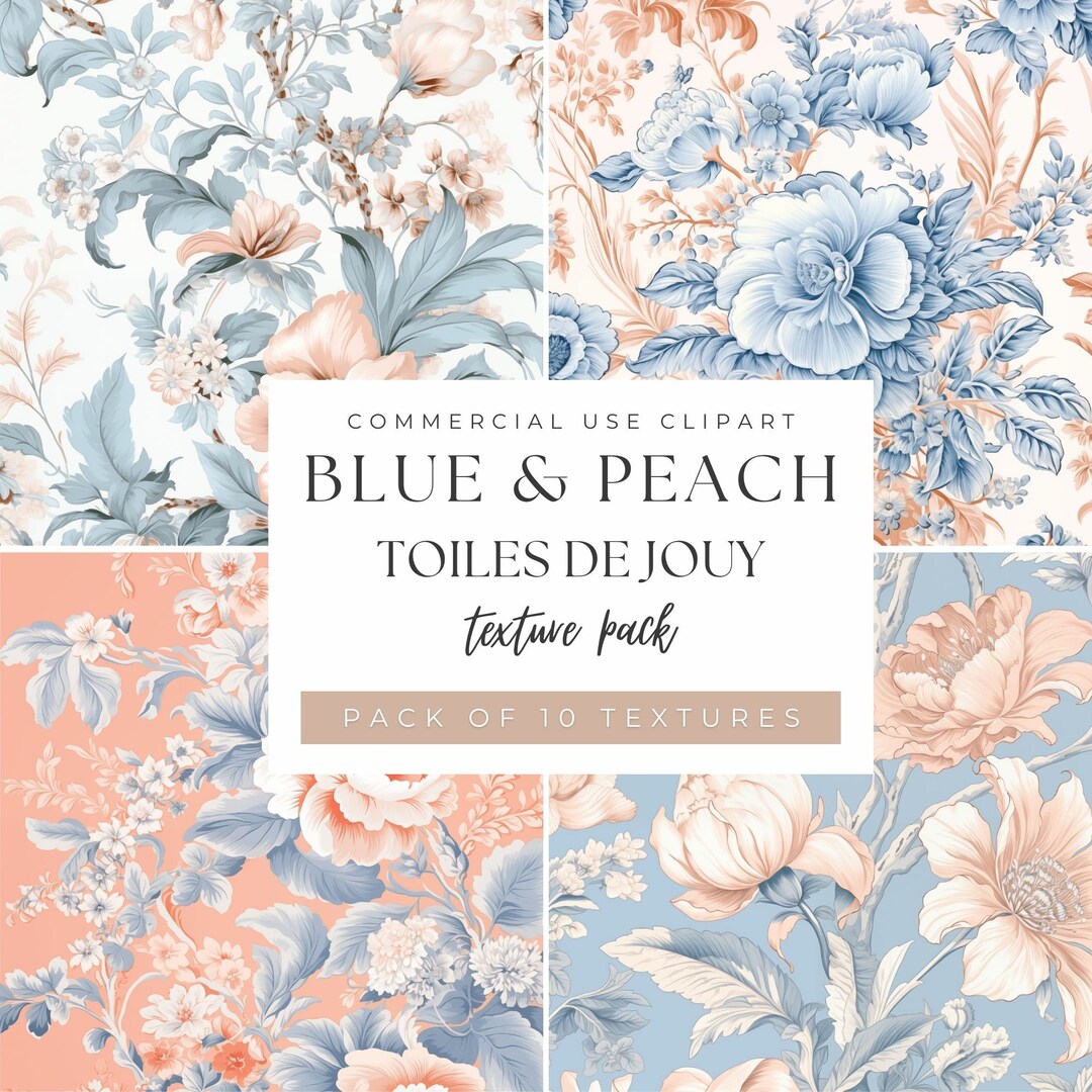 Blue & Peach Toile Digital Paper Instant Download Toile De Jouy Digital ...