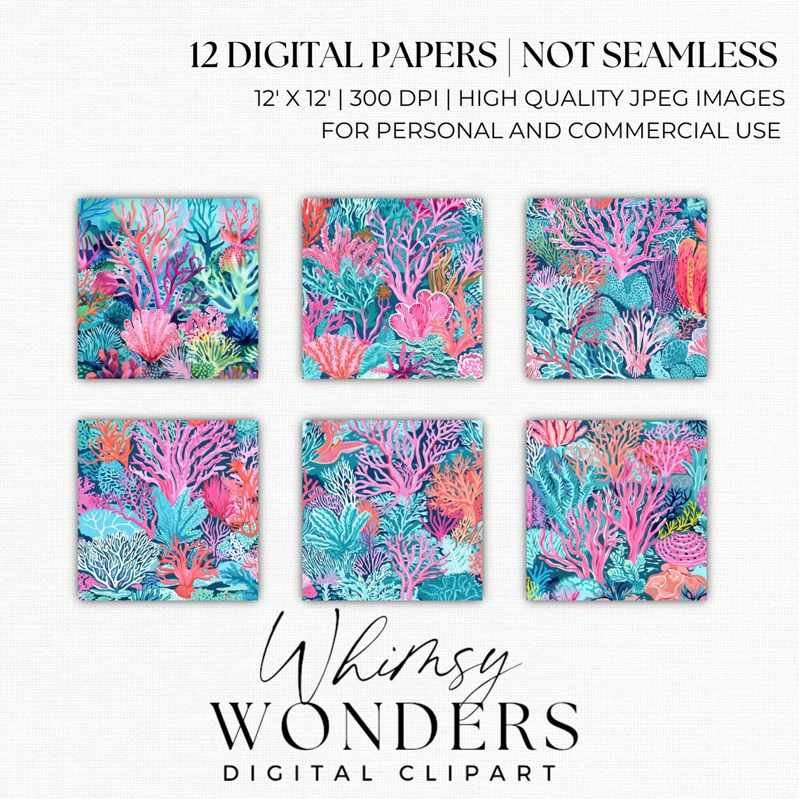 Preppy Coral Digital Paper | Preppy Ocean Pattern | Tropical Beach ...