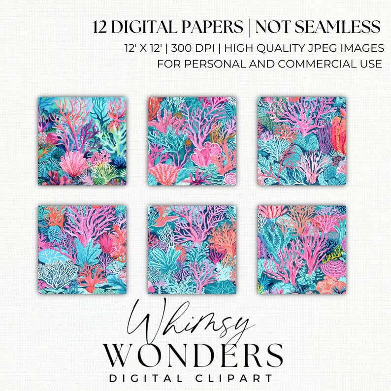 Preppy Coral Digital Paper | Preppy Ocean Pattern | Tropical Beach ...