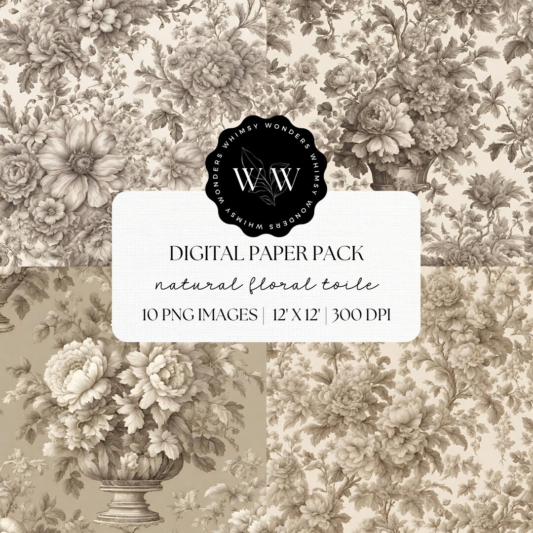 Vintage Toile Digital Paper| Instant Download | Neutral Toile De Jouy ...