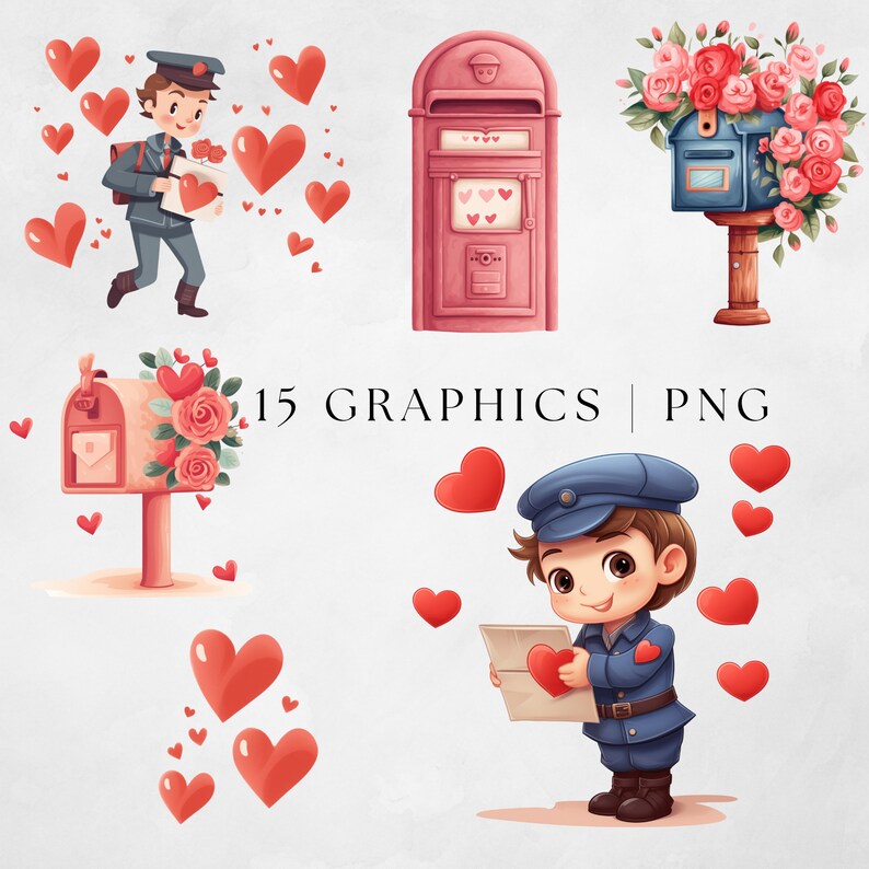 Valentines Mail Clipart Heart Mailbox PNG Cute Valentine Postman ...