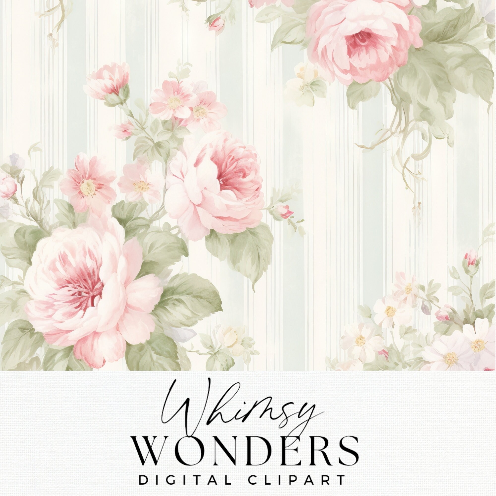 Shabby Chic Floral Clipart Pink Rose Digital Paper Vintage Ephemera ...