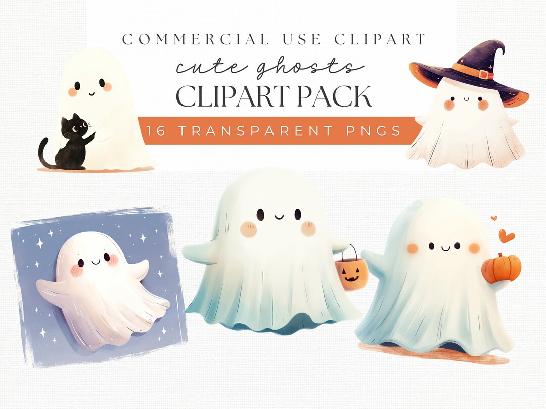 Cute Ghost Clipart | Cute Halloween Ghost Cat Clipart | Watercolor ...