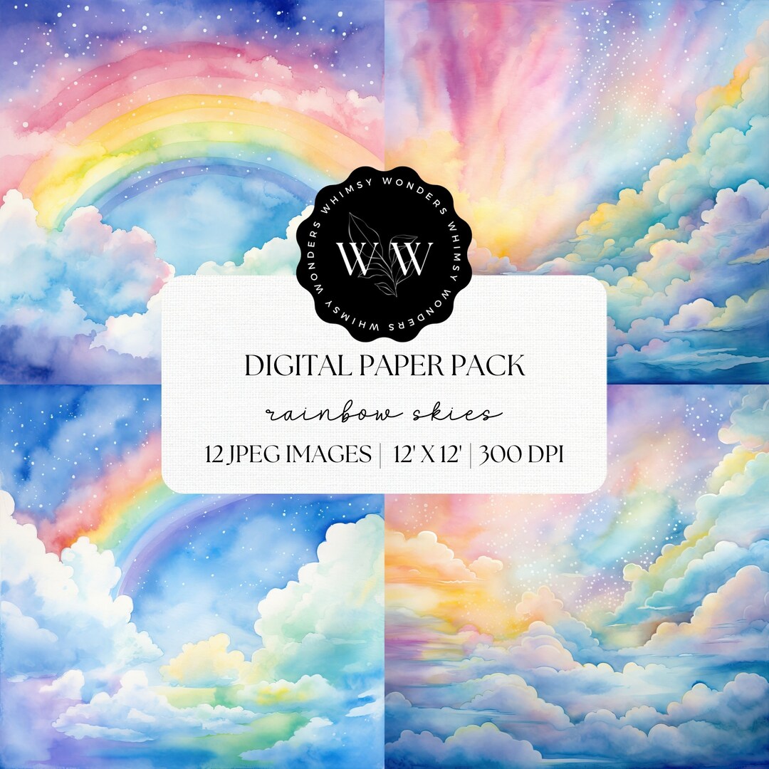 Pastel Clouds Digital Paper | Pastel Cloud Clipart | Rainbow Clouds ...