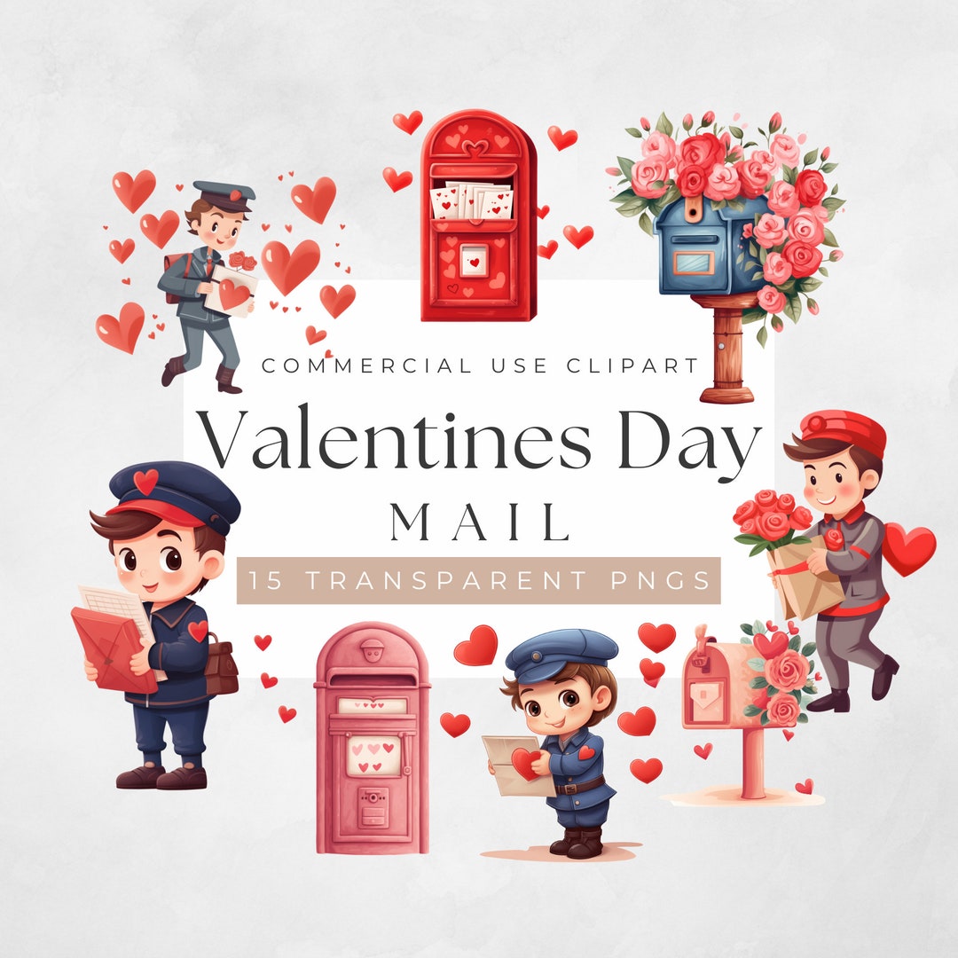 Valentines Mail Clipart Heart Mailbox PNG Cute Valentine Postman ...
