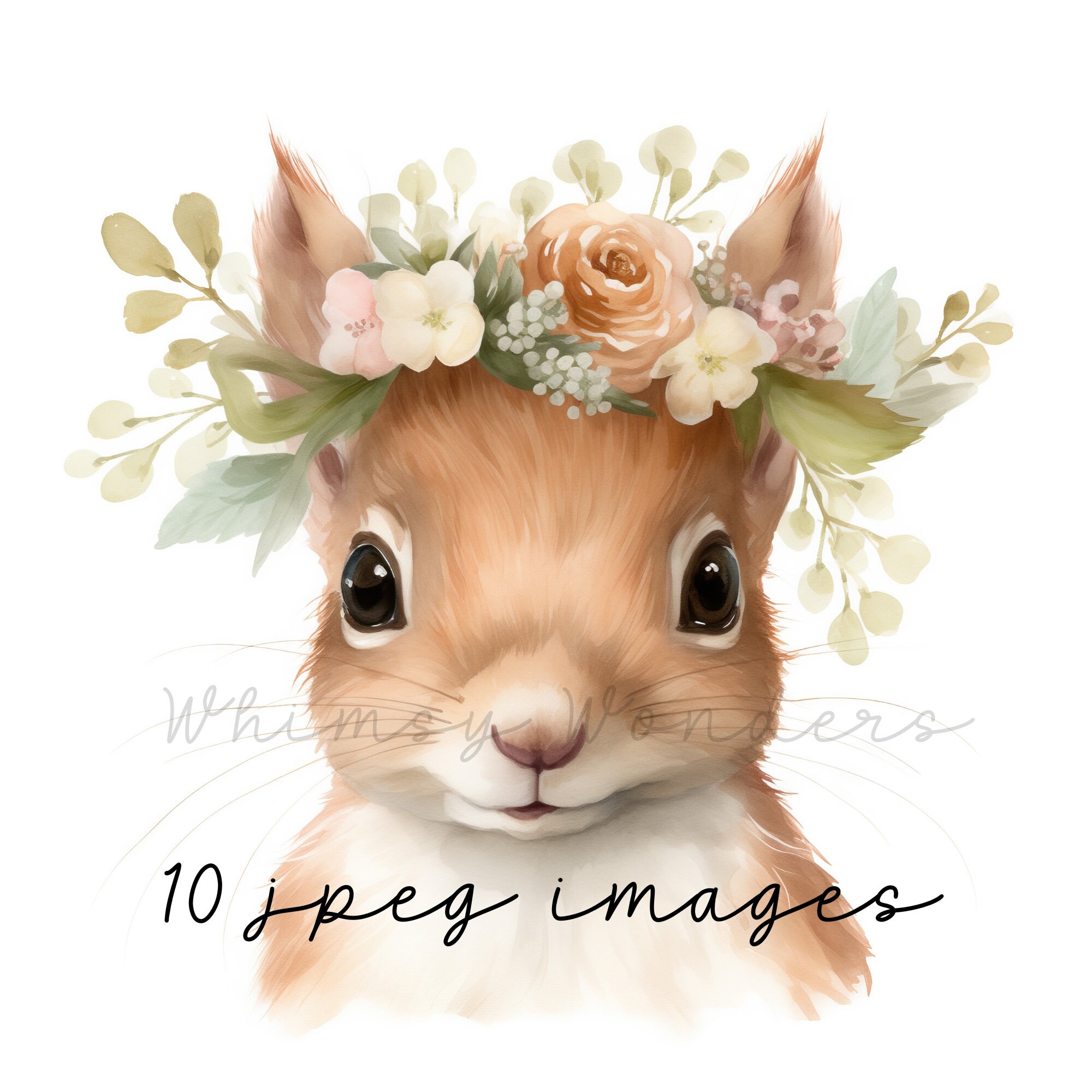 10 Animals Wearing Flower Crowns JPEG Watercolor Clipart Bundle Cute ...