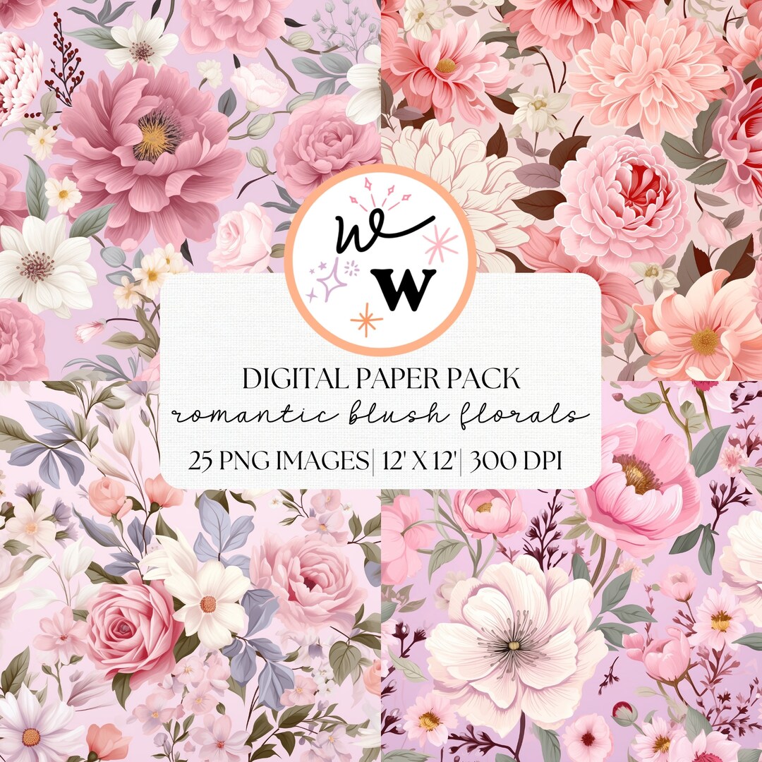 Blush Spring Floral Digital Paper | Pink and Purple Flower Background ...