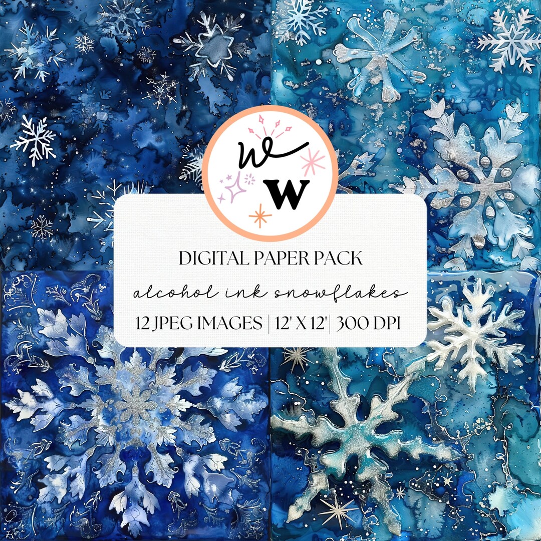 Snowflake Alcohol Ink Digital Paper | Blue and Silver Snow Pattern ...