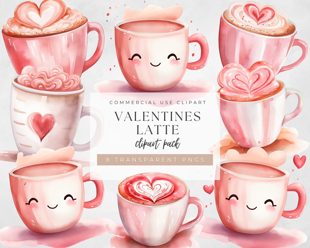 Cute Latte Clipart | Watercolor Clipart | Valentine Coffee Clipart ...