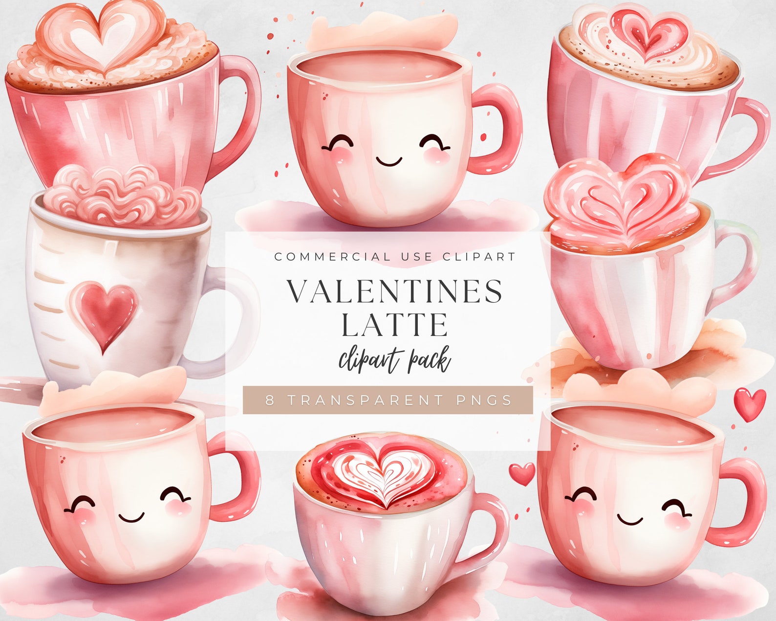 Cute Latte Clipart Watercolor Clipart Valentine Coffee Clipart ...