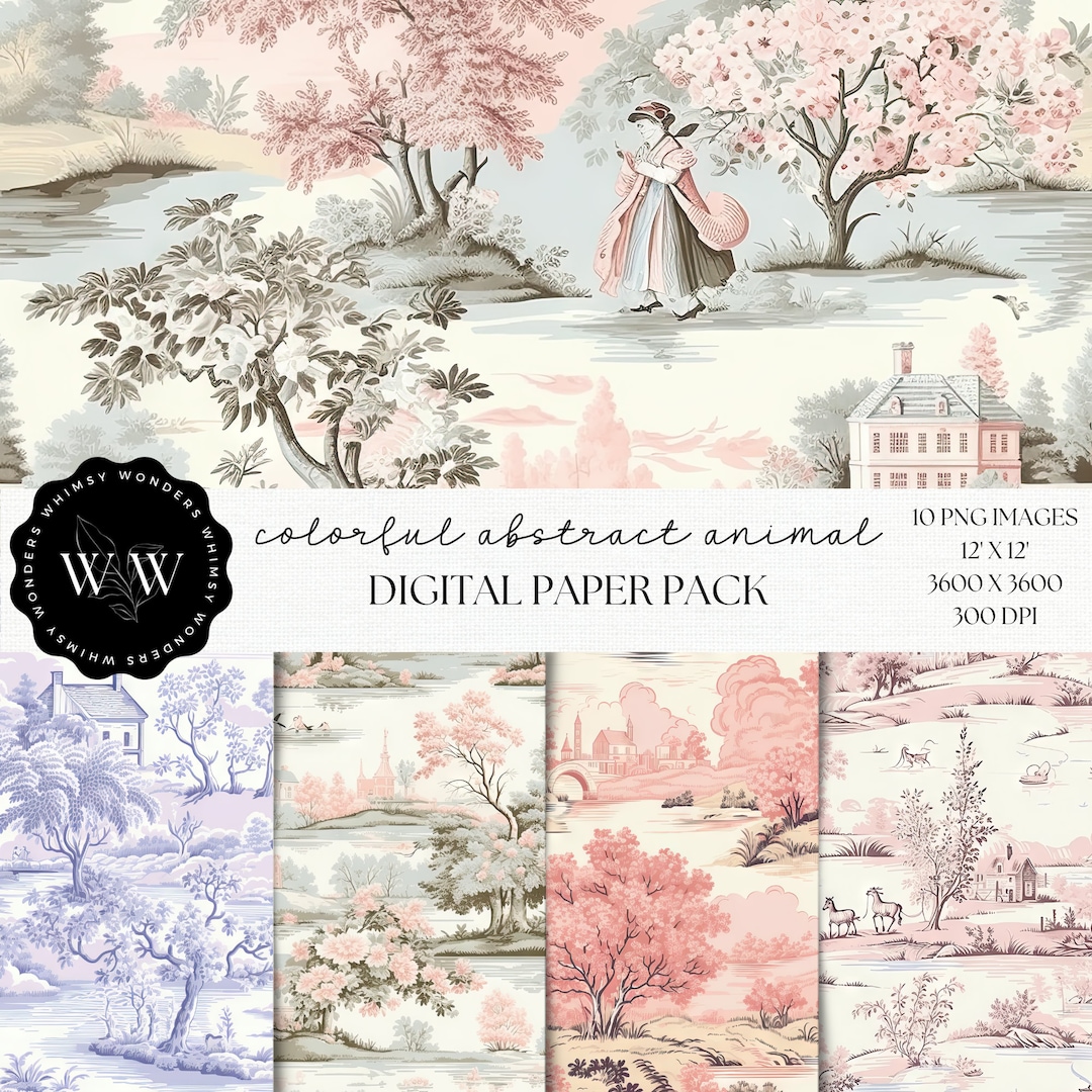 Chinoiserie Toile De Jouy Digital Paper Pink Scenic Printable Paper ...