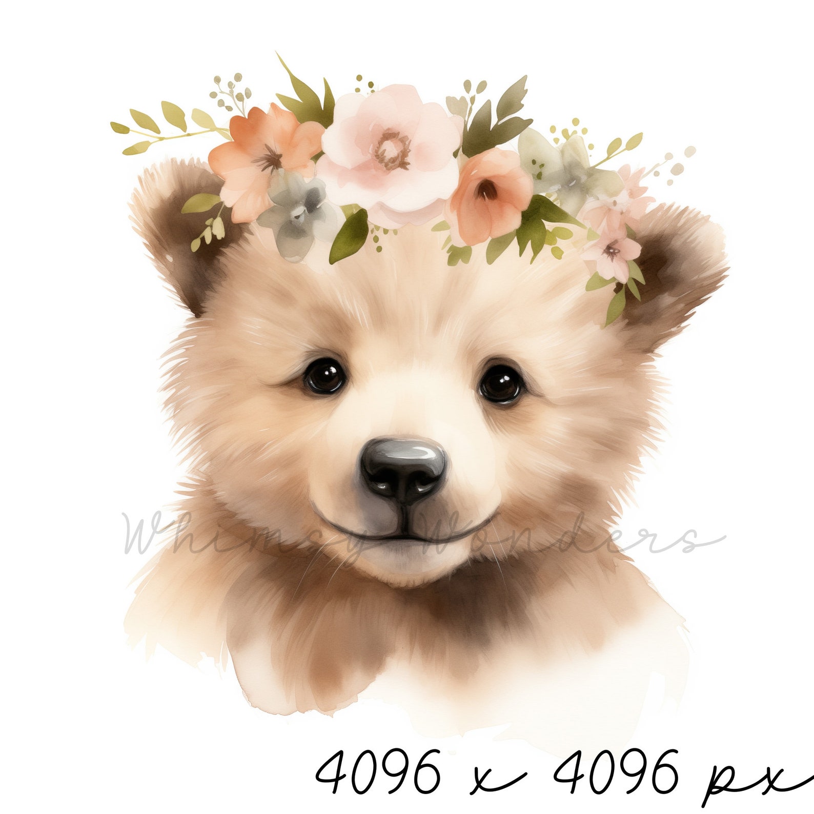 10 Animals Wearing Flower Crowns JPEG Watercolor Clipart Bundle Cute ...