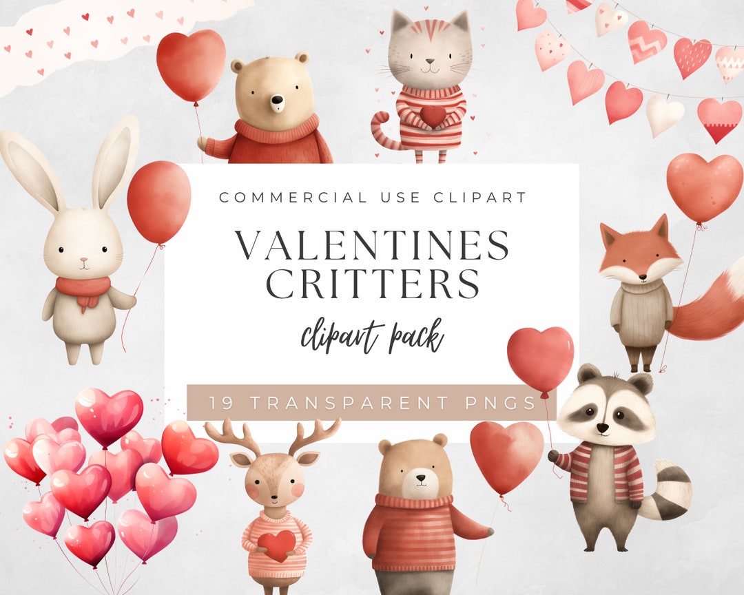 Valentine Animals Clipart | Valentines Day PNG | Sweet Animal Faces ...