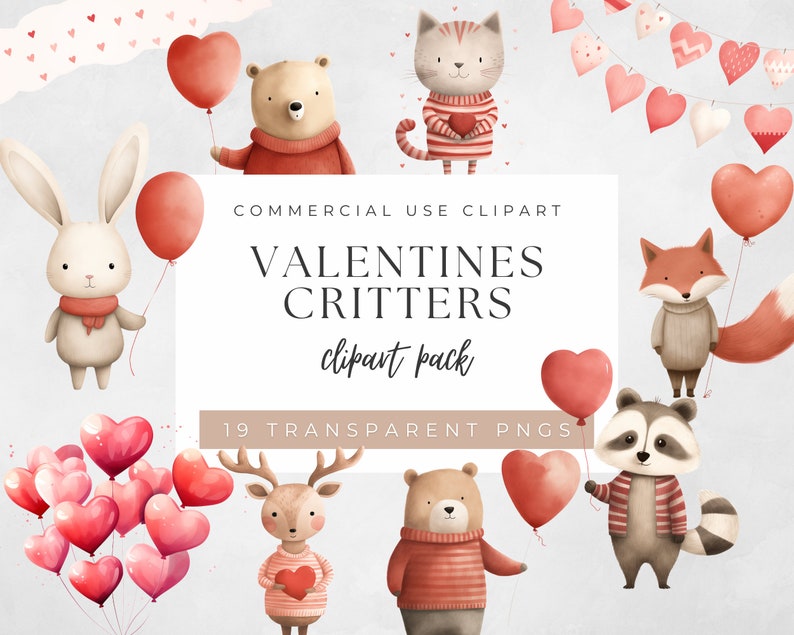 Valentine Animals Clipart Valentines Day PNG Sweet Animal Faces Clipart ...