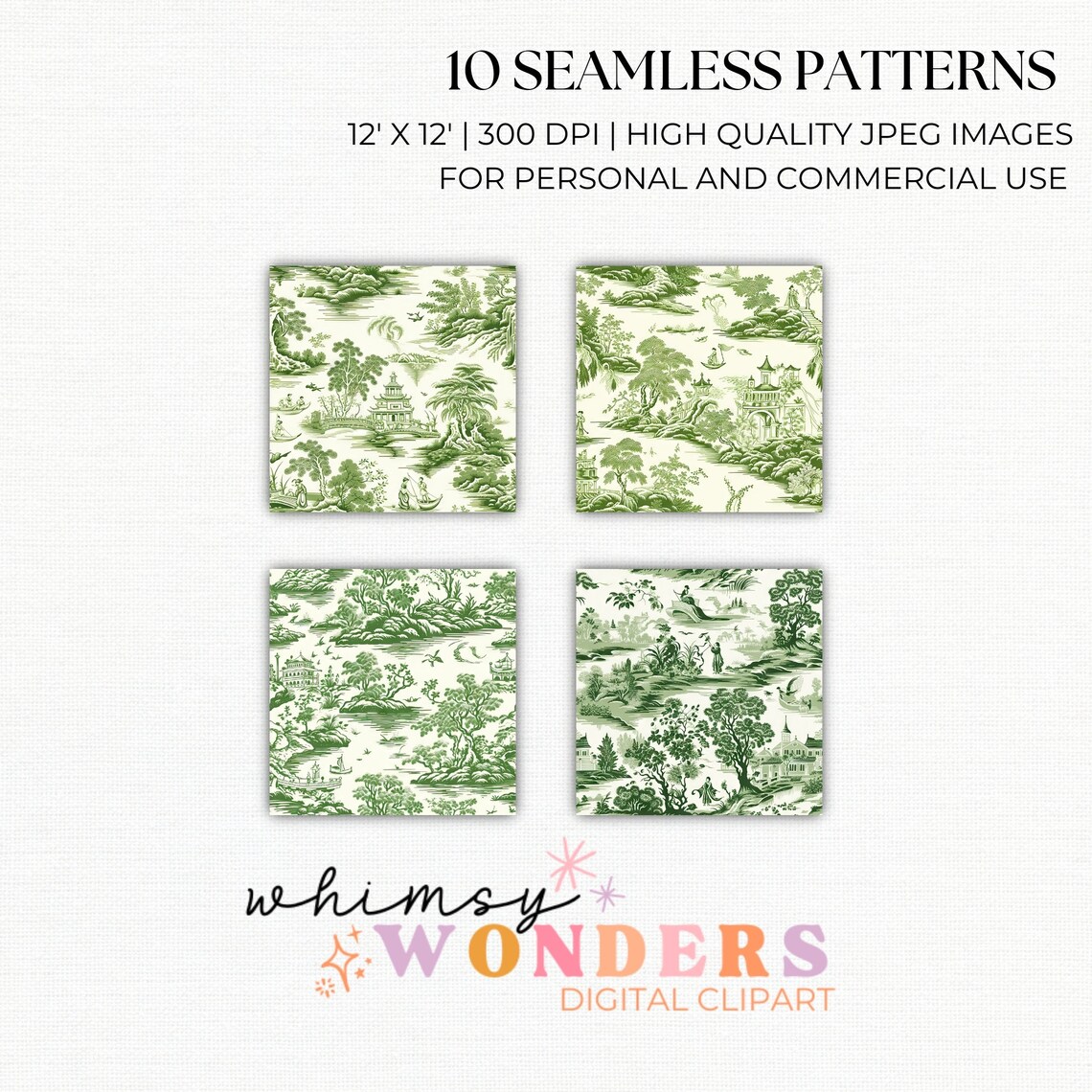 Green Chinoiserie Seamless Pattern | Sage Toile Digital Paper | Olive ...