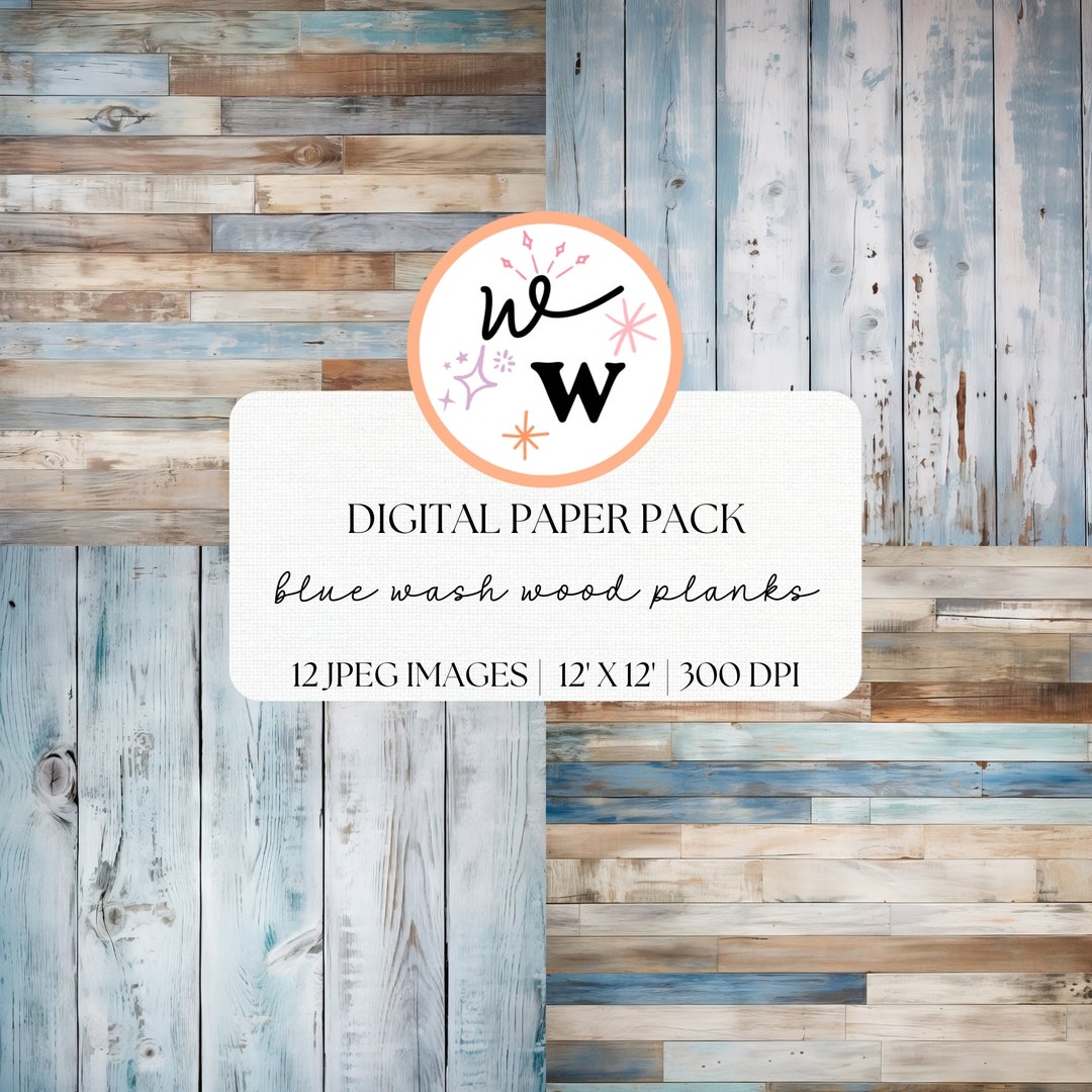 Blue Wood Planks Digital Paper | Blue Wash Distressed Wood Digital ...