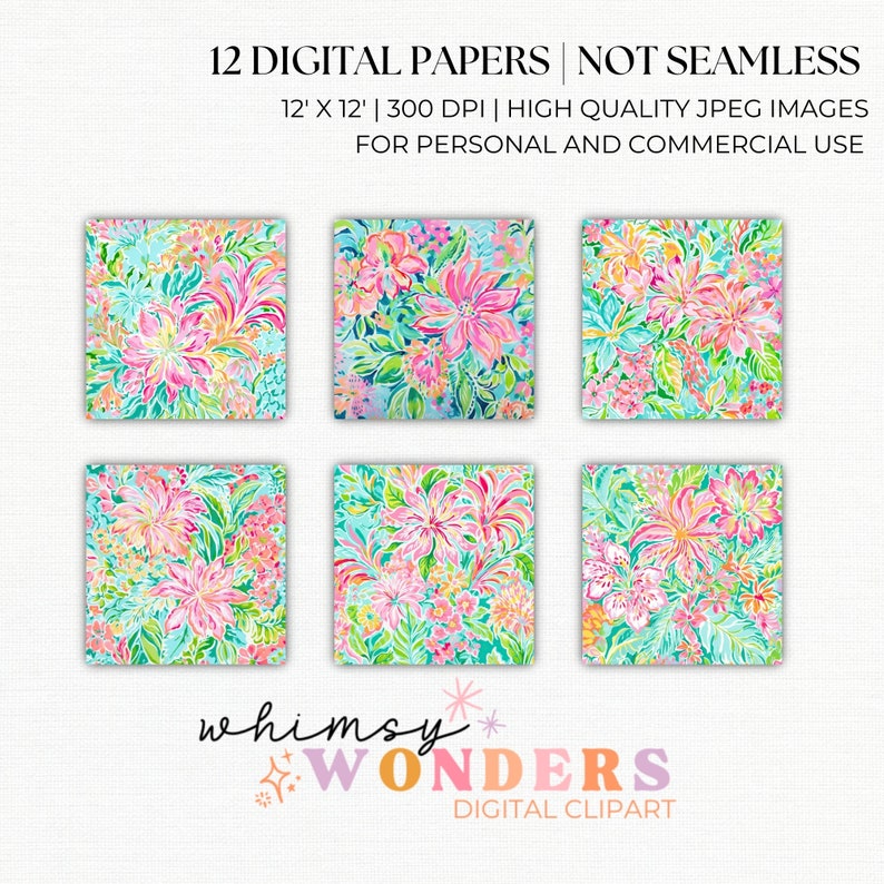 Preppy Flower Digital Paper Printable Scrapbook Paper Vibrant Hibiscus ...