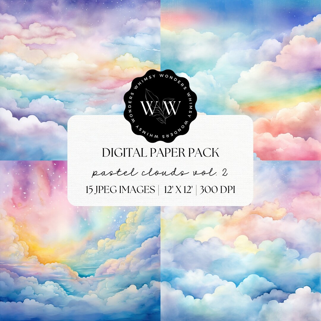 Pastel Clouds Digital Paper | Pastel Cloud Pattern | Rainbow Clouds ...