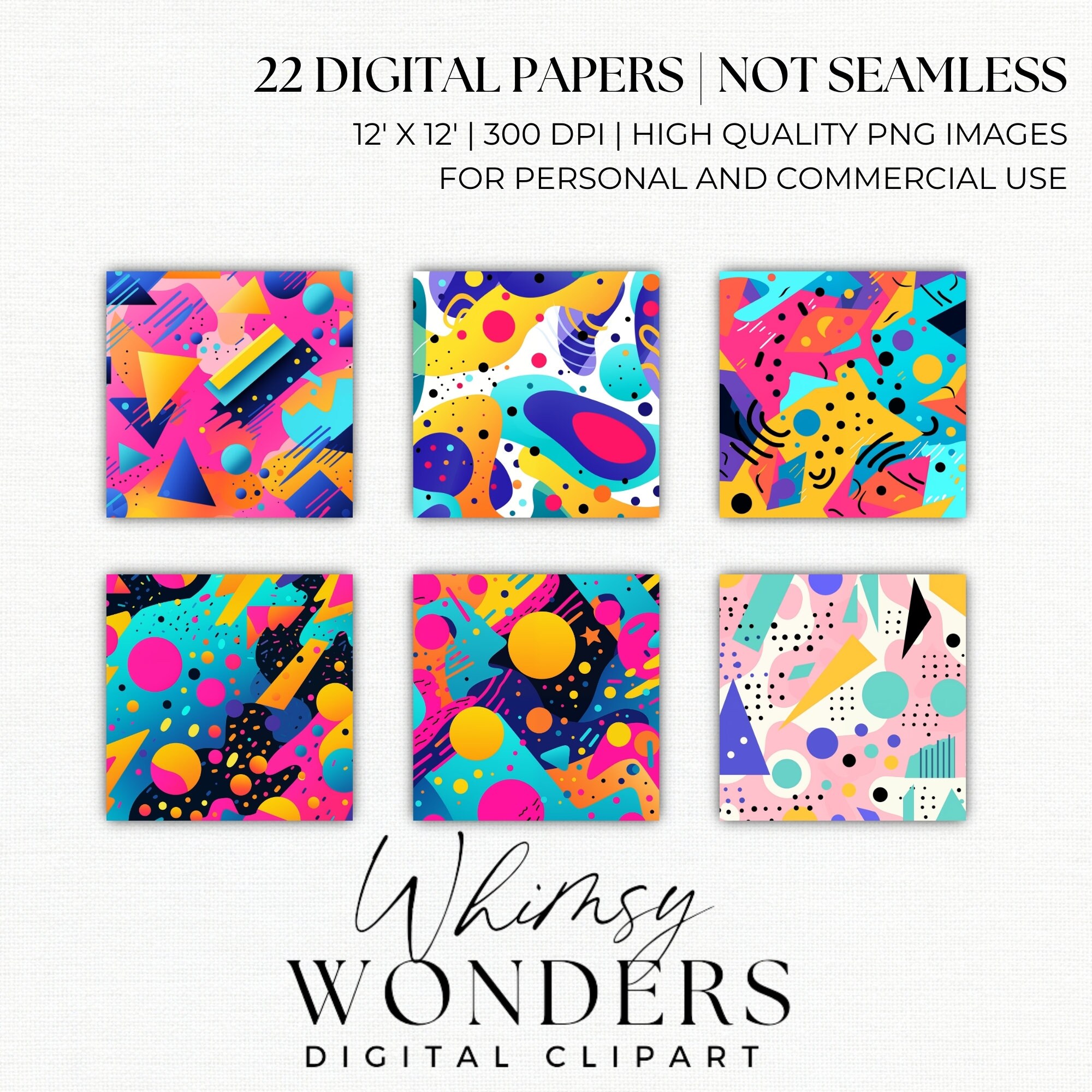 80s Digital Paper 90s Bright Colors Scrapbook Paper Neon Retro ...