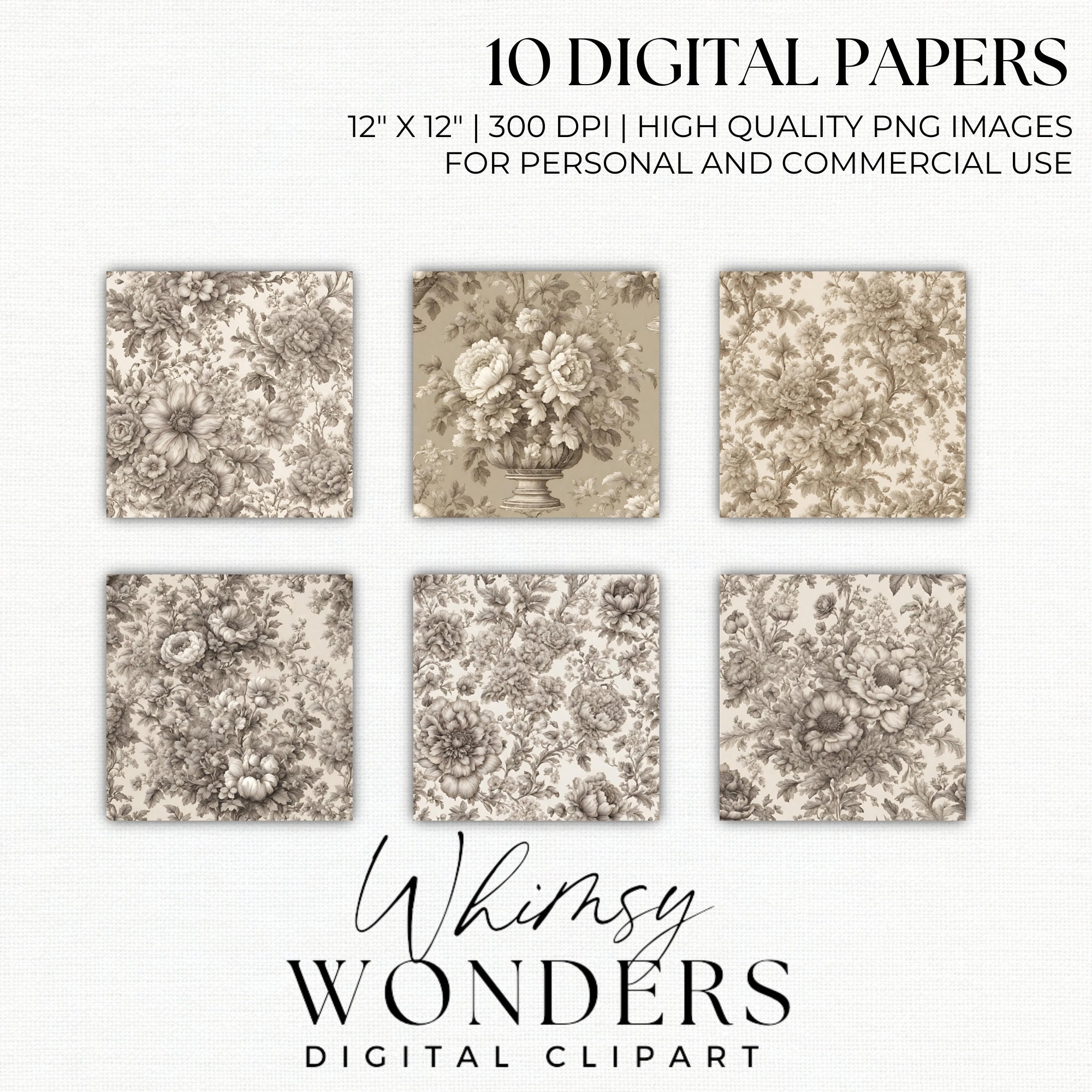 Vintage Toile Digital Paper Instant Download Neutral Toile De Jouy ...