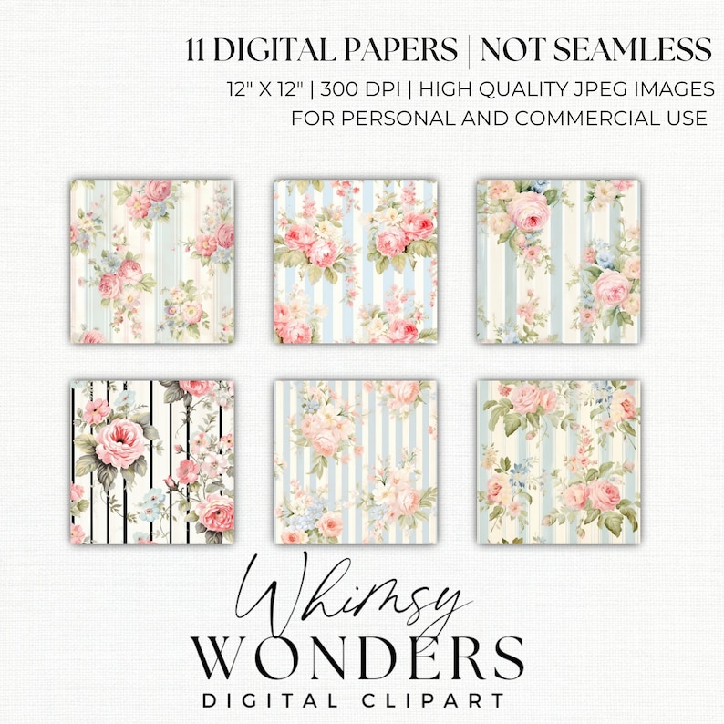Shabby Chic Floral Clipart | Pink Rose Digital Paper | Vintage Ephemera ...