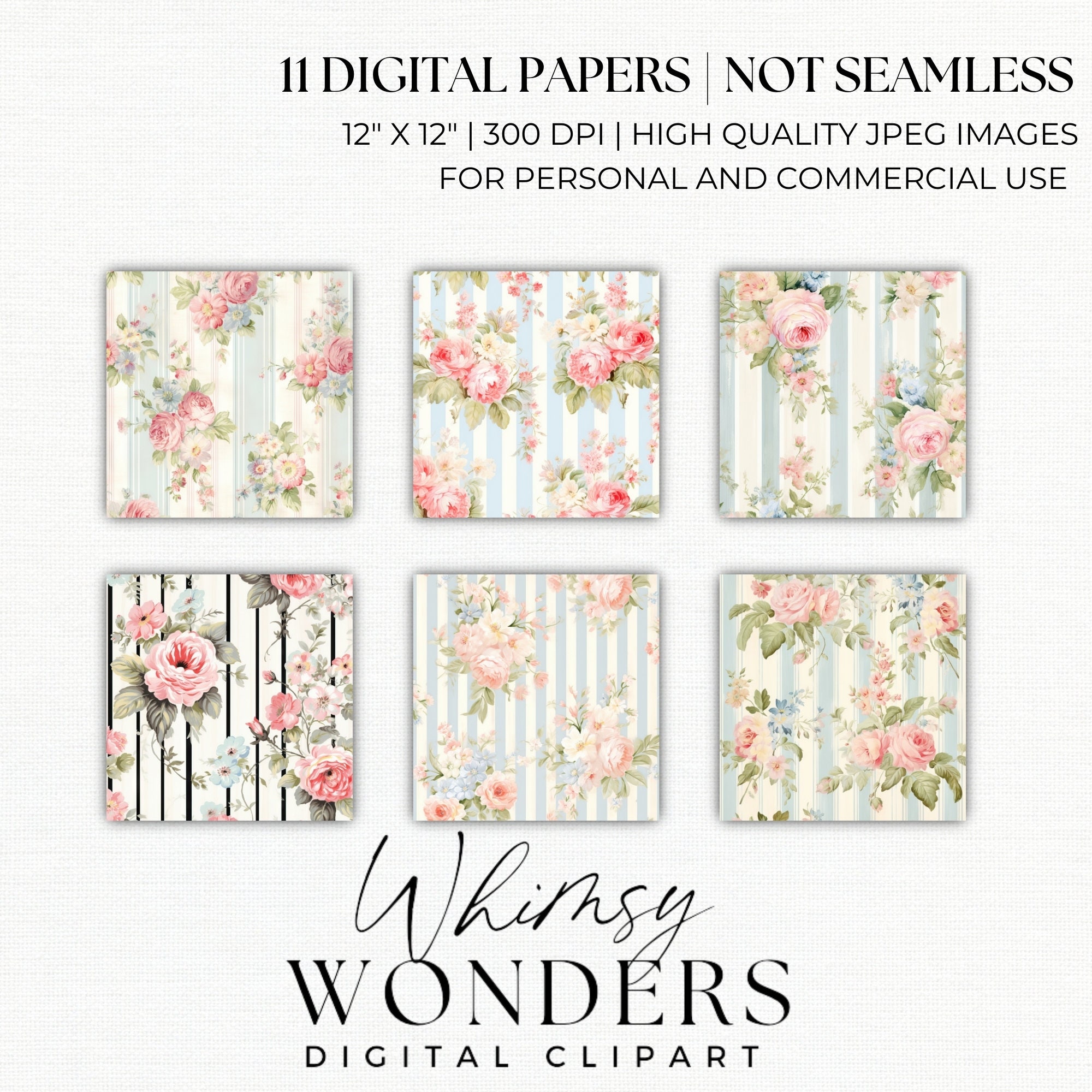 Shabby Chic Floral Clipart Pink Rose Digital Paper Vintage Ephemera ...