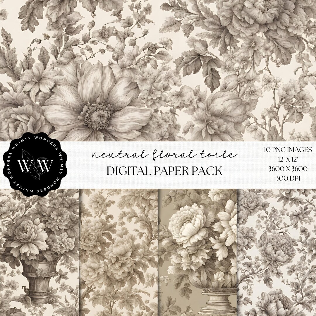 Vintage Toile Digital Paper Instant Download Neutral Toile De Jouy ...