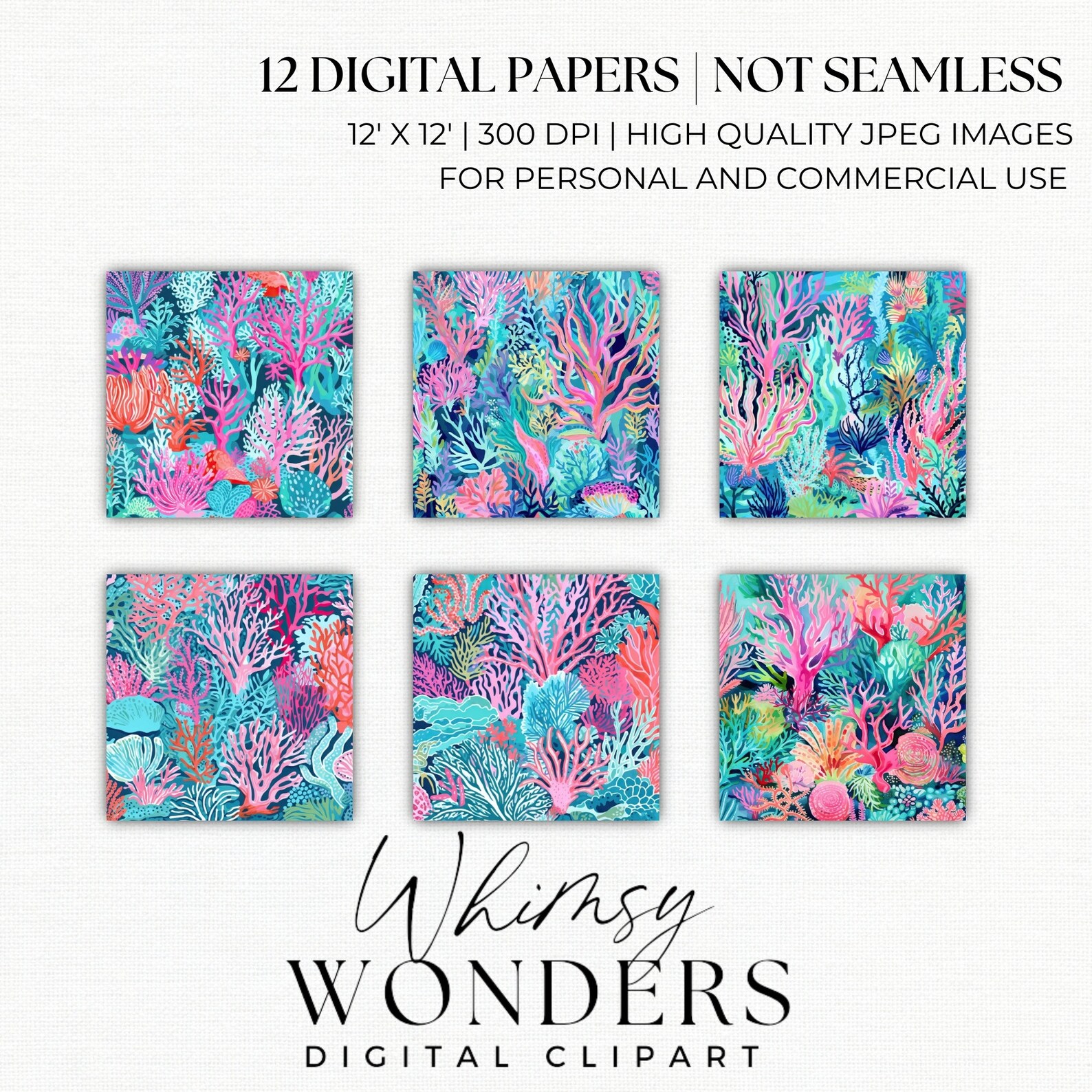 Preppy Coral Digital Paper | Preppy Ocean Pattern | Tropical Beach ...
