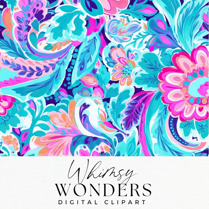 Preppy Paisley Seamless Pattern | Vibrant Floral Digital Paper (8 JPG ...