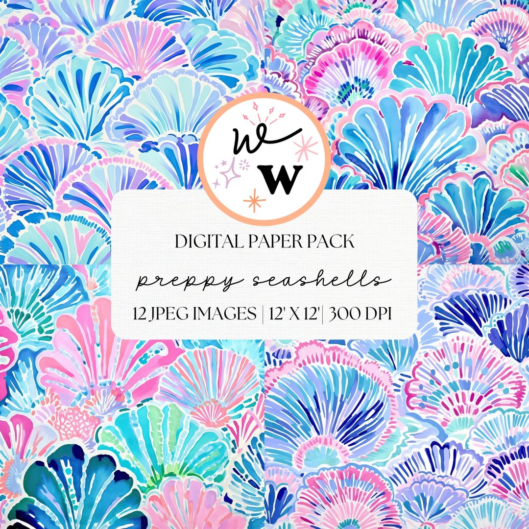 Preppy Seashell Digital Paper | Printable Scrapbook Paper | Coral Shell ...