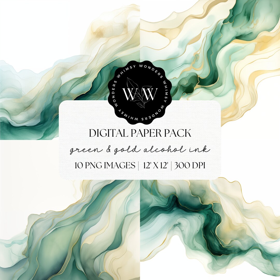 Green and Gold Alcohol Ink Digital Paper | Scrapbooking Paper ...