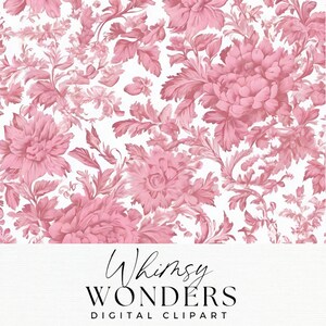 Pink Toile Digital Paper| Instant Download | Toile De Jouy Digital ...