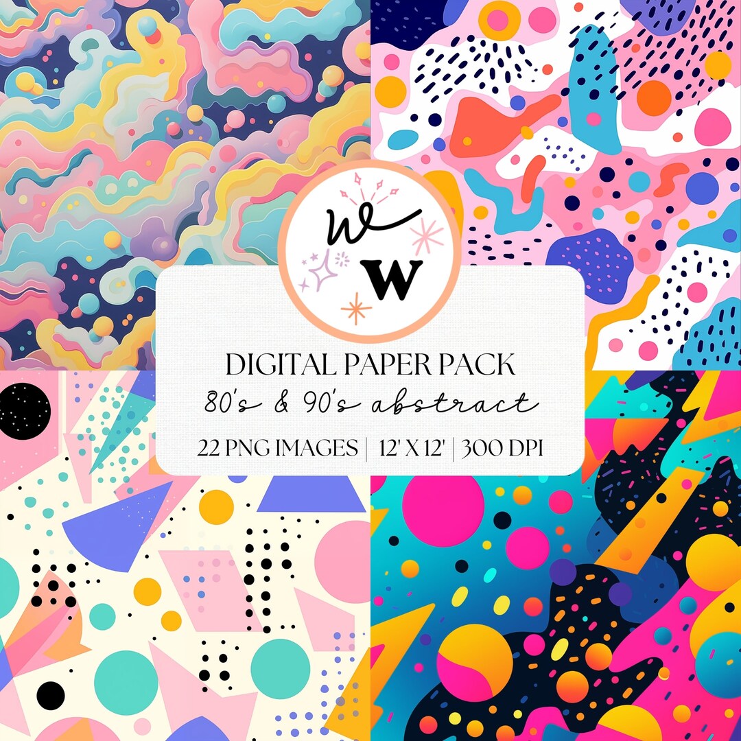 80s Digital Paper | 90s Bright Colors Scrapbook Paper | Neon Retro ...