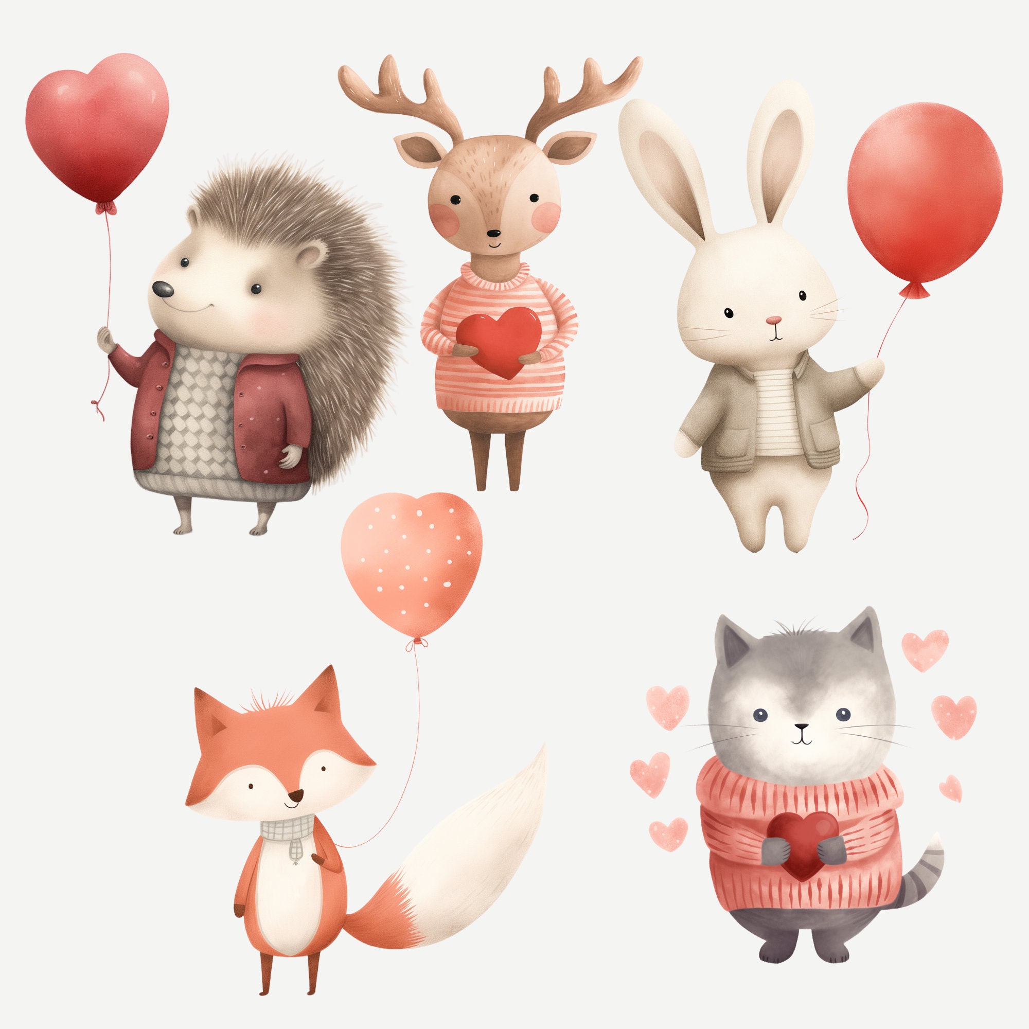 Valentine Animals Clipart Valentines Day PNG Sweet Animal Faces Clipart ...