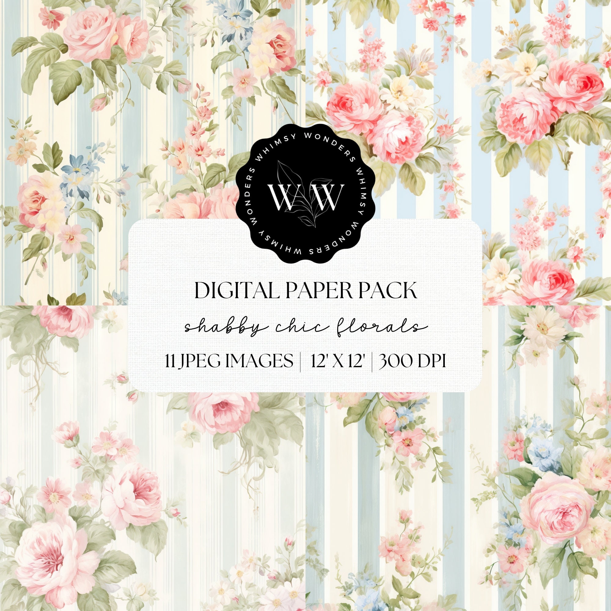 Shabby Chic Floral Clipart Pink Rose Digital Paper Vintage Ephemera ...