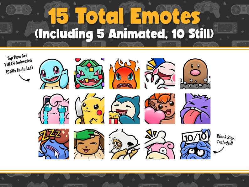 Pokemon Emotes MEGA Pack | 15 Emotes Total - 5 Animated Emotes | Gen 1 ...