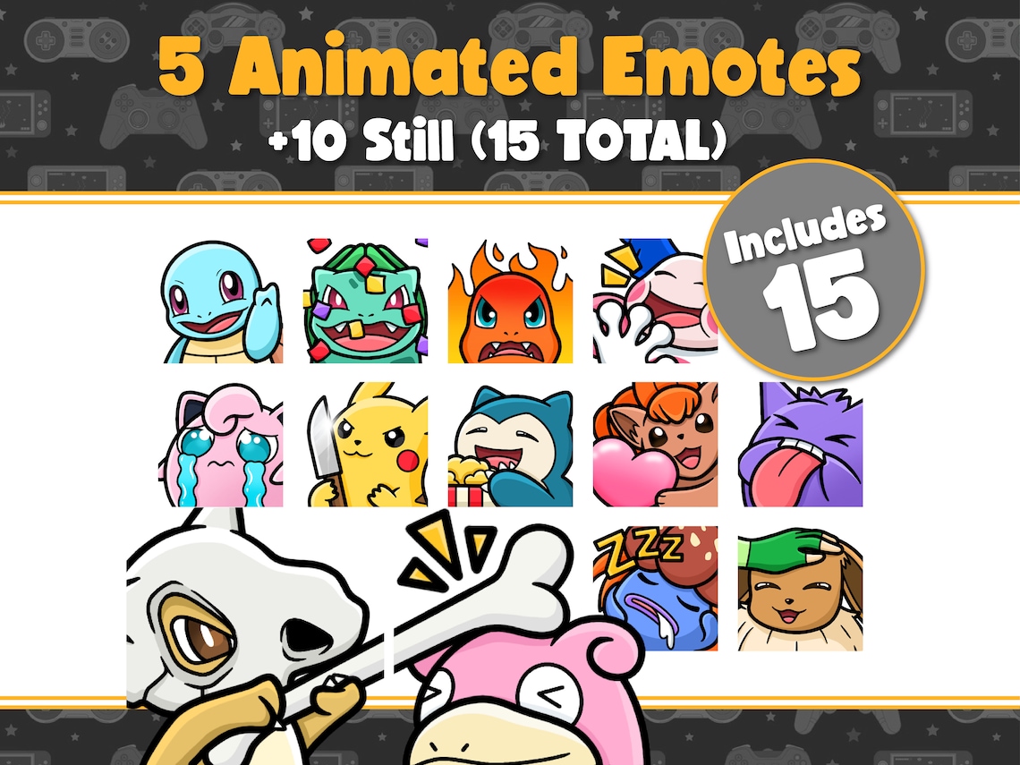 Pokemon Emotes MEGA Pack 15 Emotes Total 5 Animated Emotes Gen 1 ...