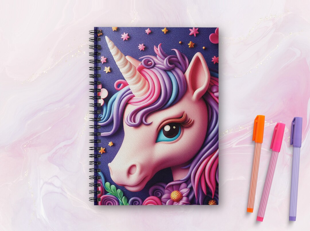 Cute Unicorn Spiral Journal, Colorful Unicorn Notebook, Spiral Bound ...
