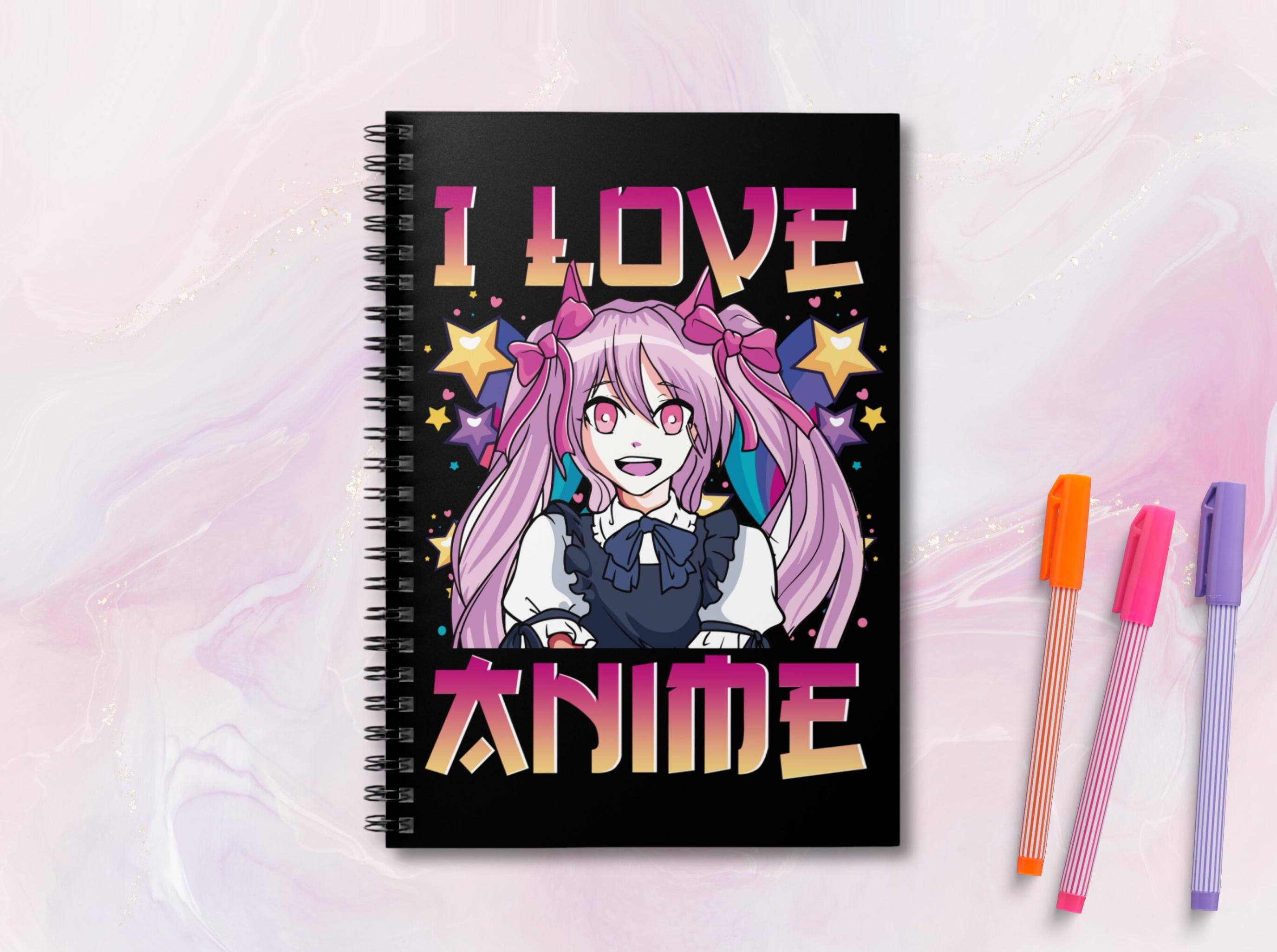 Cute Anime Girl Spiral Notebook, Kawaii Pink Haired Character, I Love ...