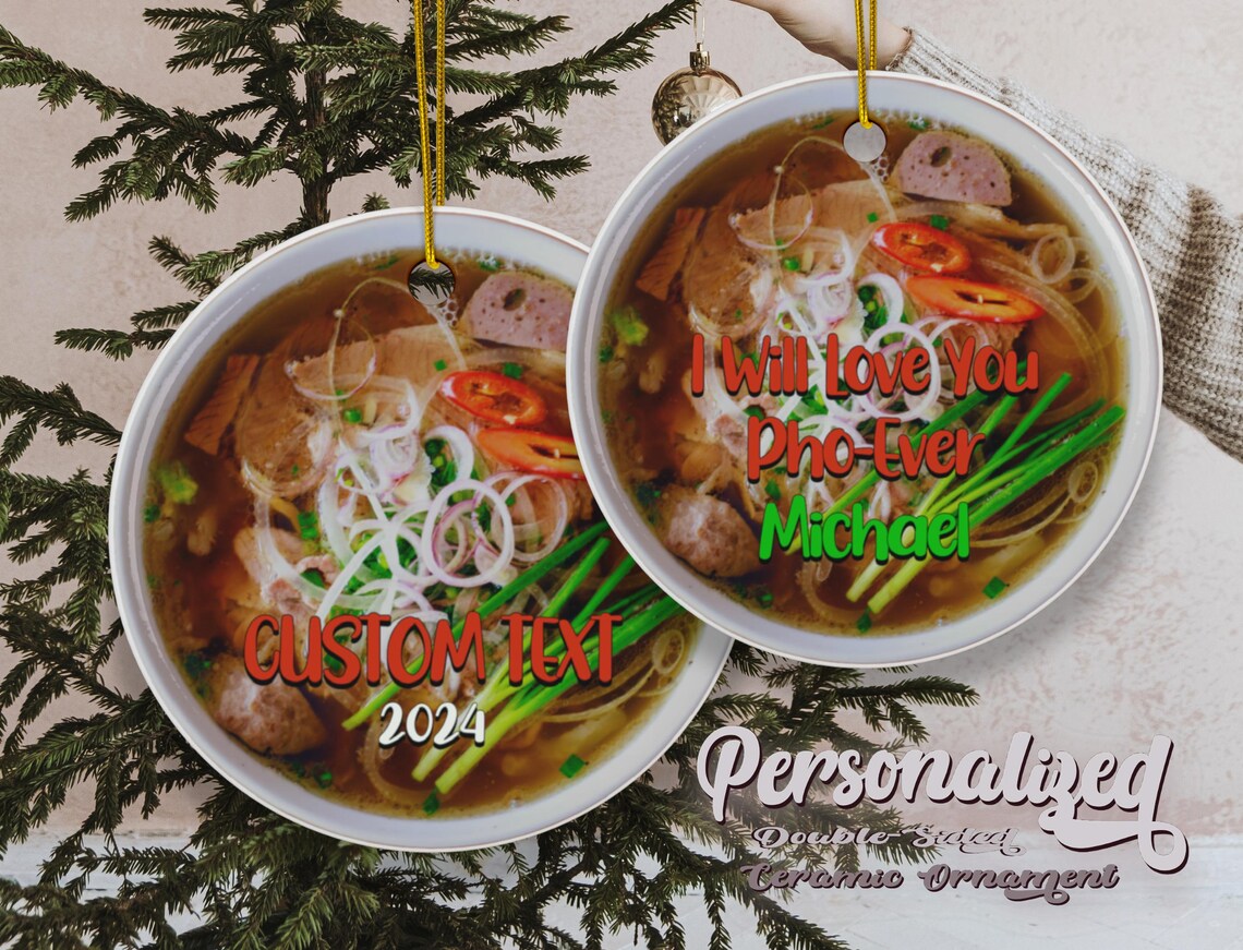 Personalized Flat Pho Bowl Christmas Ornament, Custom Name Vietnamese ...