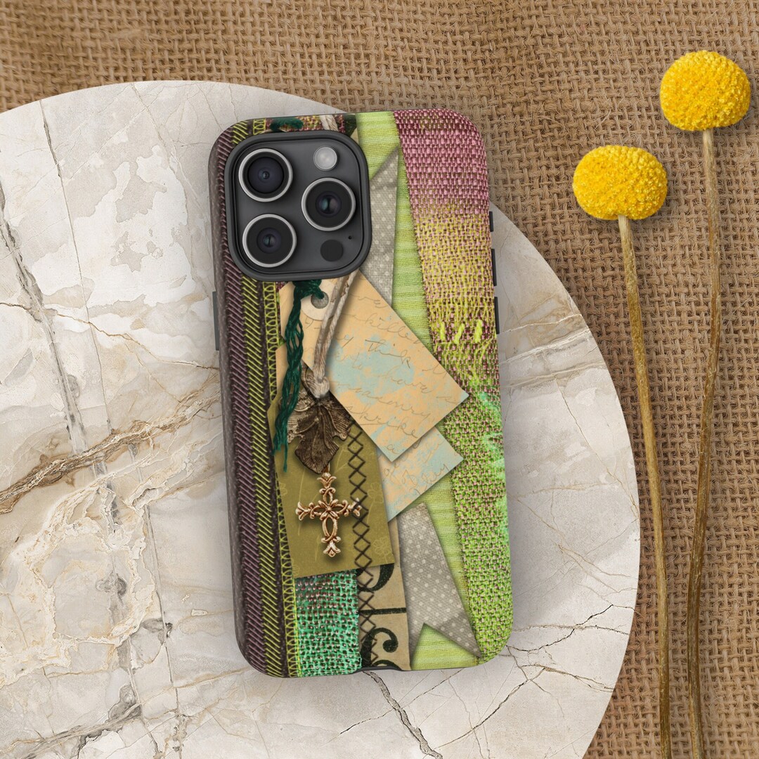 Unique Artisan Vintage Sewing Themed Cross & Patterned Dual Layer Tough ...