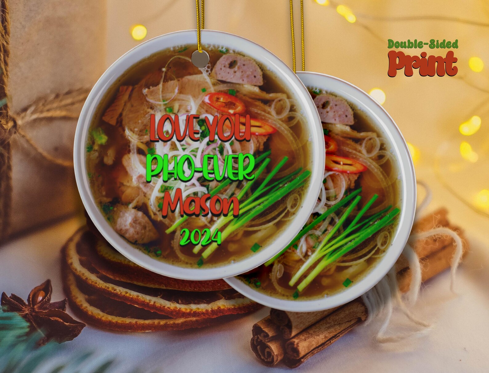 Personalized Flat Pho Bowl Christmas Ornament, Custom Name Vietnamese ...