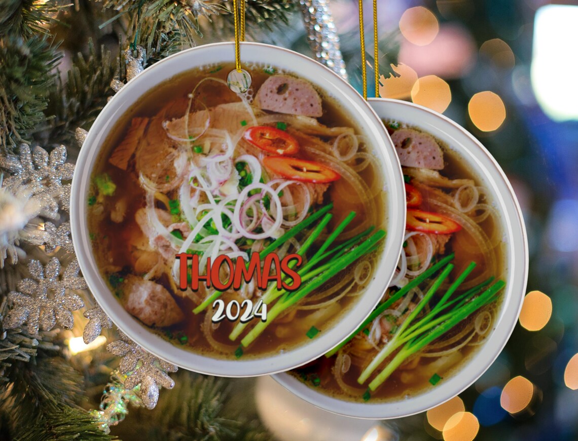 Personalized Flat Pho Bowl Christmas Ornament, Custom Name Vietnamese ...