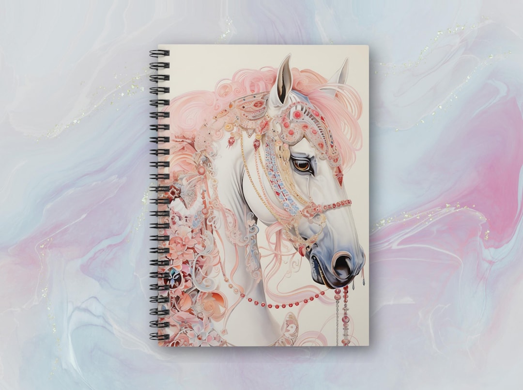 Elegant Carousel Horse Art Spiral Notebook, Pink White Horse Design ...