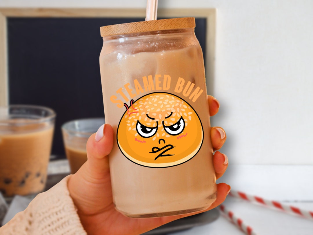 Cute Kawaii Angry Cartoon Steamed Bun 16oz Glass Can W/bamboo Lid and ...