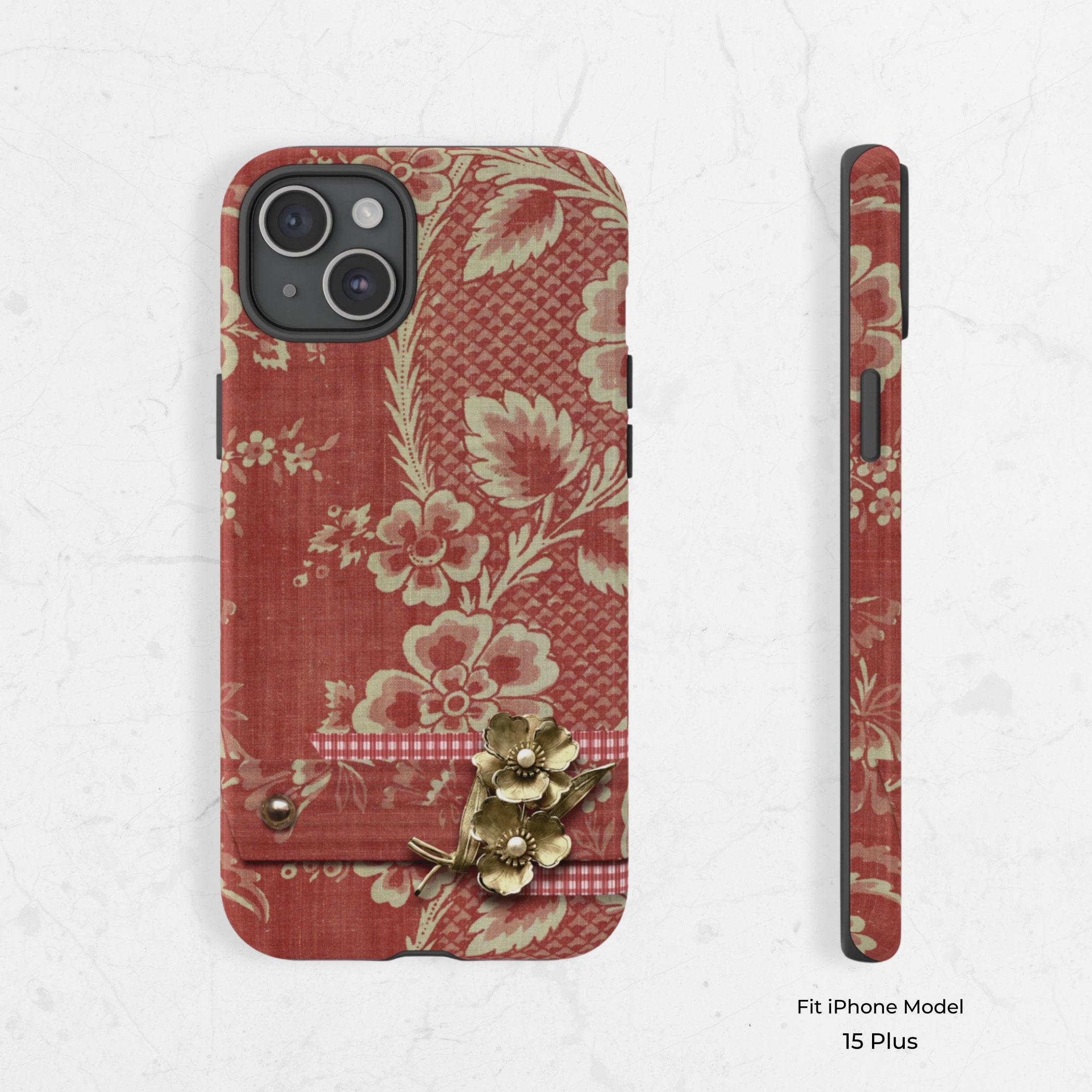 Vintage Cherry Blossom Floral Pattern Phone Cover, Antique Red Gold ...