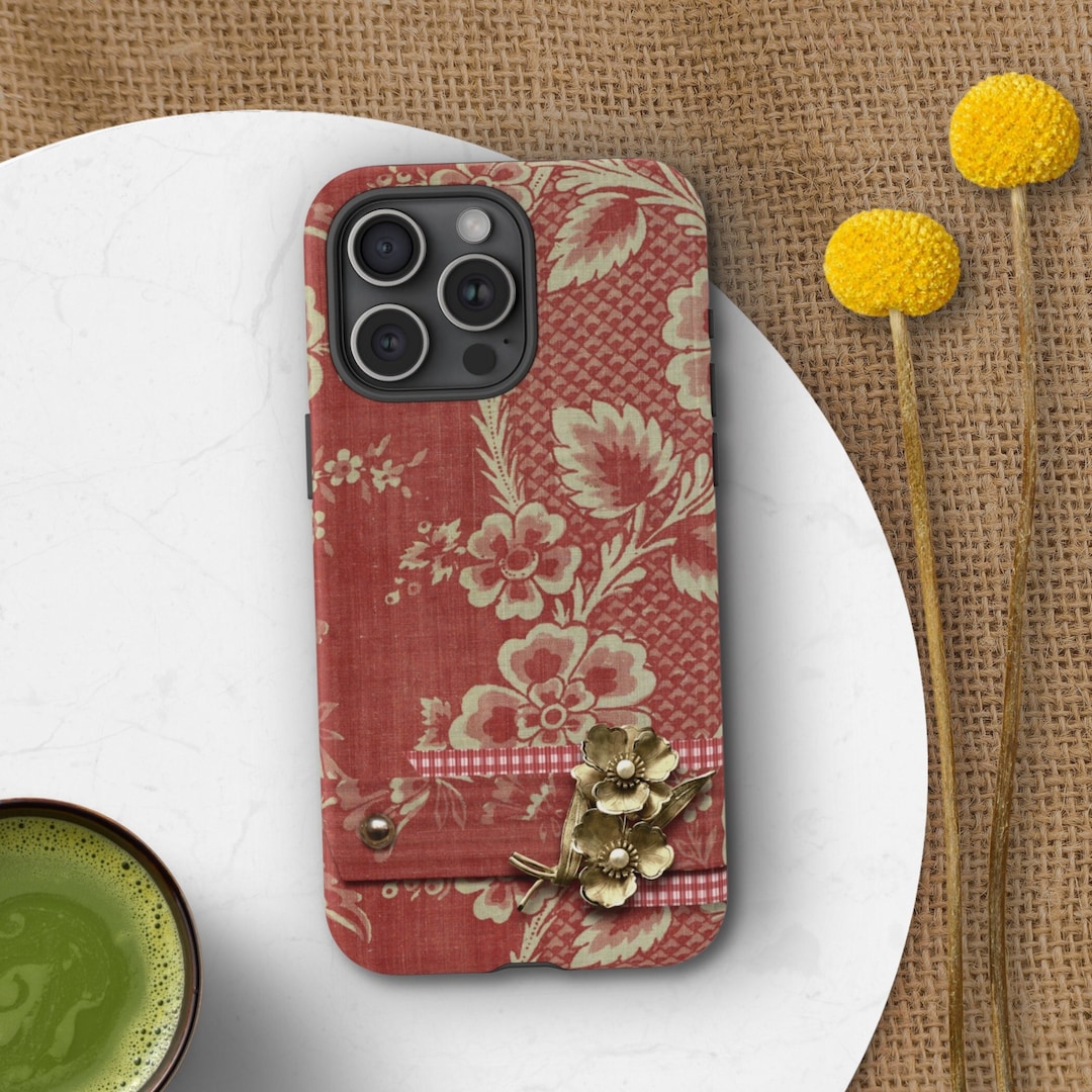 Vintage Cherry Blossom Floral Pattern Phone Cover, Antique Red Gold ...